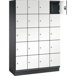 C+P Schlie&szlig;fachschrank Cambio, 4 Abteile, 20 F&auml;cher, mit Sockel, B 1200 x T 525 x H 1980 mm, schwarzgrau/wei&szlig;