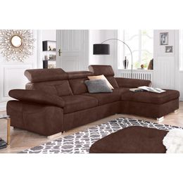 Ecksofa exxpo - SOFA FASHION "Spring, super bequem, mit Armteil- und Kopfteilfunktion", braun (chocolate), B:284cm H:81cm T:181cm, Luxus-Microfaser (100% Polyester);Struktur (100% Polyester);NaturLEDER (echtes Rindsleder) in Sitz und R&uuml;cken. Korpus in passendem Kunstleder SOFTLUX bezogen, Sofas, Ecksofa, L-Form, wahlweise mit Bettfunktion und Bettkasten