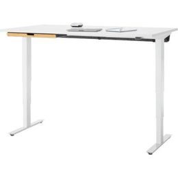 Schreibtisch mit Bambus-Zubeh&ouml;rschublade & Kabelkanal aus Recyclingfilz, elektrisch h&ouml;henverstellbar, B 1600 x T 800 x H 605&ndash;1265 mm, wei&szlig;/wei&szlig;