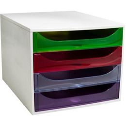 Exacompta ECOBOX Schubladenbox 4 Sch&uuml;be Regenbogen, A4/A4+, offene Front, leise, Sicherheitsstopp