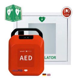 Defibrillator MEDX5 HeartSave YA, automatische Schockabgabe, Sprachausgabe DE/EN, IP55, Metall-Wandkasten inkl. Alarm, ohne HLW-Feedback-Sensor