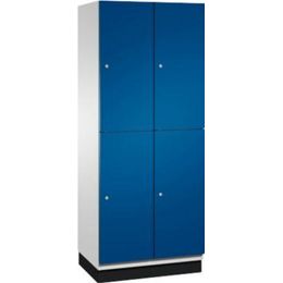 C+P Doppelst&ouml;ckiger Spind Cambio, 2 Abteile, 4 F&auml;cher, mit Sockel, B 800 x T 525 x H 1980 mm, lichtgrau/enzianblau