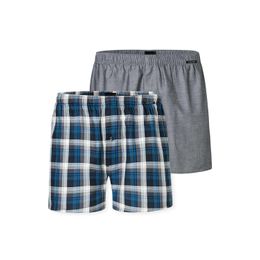 Webboxer Schiesser "Web-Boxershorts 2er Pack", Herren, Gr. L, blau (blau, grau), Obermaterial: 100% Baumwolle CO., Unterhosen Webboxer