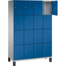 C+P Schlie&szlig;fachschrank Cambio, 4 Abteile, 16 F&auml;cher, auf F&uuml;&szlig;en, B 1200 x T 525 x H 1980 mm, wei&szlig;aluminium/enzianblau
