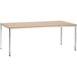 Konferenztisch, bis 6 Personen, Rechteck, 4-Fu&szlig; Quadratrohr, B 2000 x T 800 x H 720 mm, Buche/chromsilber