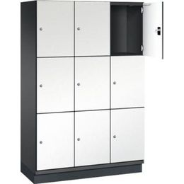 C+P Schlie&szlig;fachschrank Cambio, 3 Abteile, 9 F&auml;cher, mit Sockel, B 1200 x T 525 x H 1980 mm, schwarzgrau/wei&szlig;