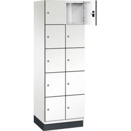 C+P Schlie&szlig;fachschrank Cambio, 2 Abteile, 10 F&auml;cher, mit Sockel, B 600 x T 525 x H 1980 mm, verkehrswei&szlig;/wei&szlig;