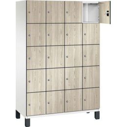 C+P Schlie&szlig;fachschrank Cambio, 4 Abteile, 20 F&auml;cher, auf F&uuml;&szlig;en, B 1200 x T 525 x H 1980 mm, verkehrswei&szlig;/Sen Esche‑Dekor