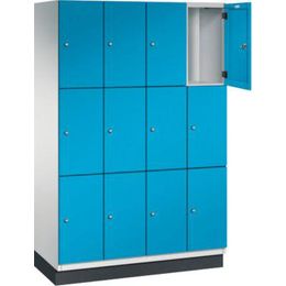 C+P Schlie&szlig;fachschrank Cambio, 4 Abteile, 12 F&auml;cher, mit Sockel, B 1200 x T 525 x H 1980 mm, lichtgrau/lichtblau