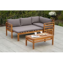 Gartenlounge-Set Merxx "Brasilia", beige (natur, grau), Massivholz, Sitzm&ouml;bel-Sets, Gartenlounge-Set, inkl. Auflagen, Topseller