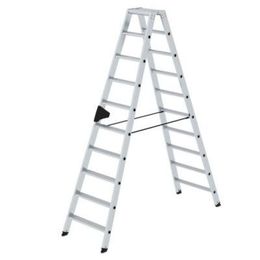Munk Stufen-Stehleiter, 2 x 10 Stufen, Rechteckrohr-Holme, 80 mm geriffelte Stufen, 150 kg Belastung, nivello&reg; Leiterschuhe, ergo-pad&reg; Griffzone, 4-fach verschraubt