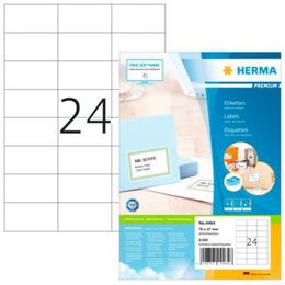 Adressetiketten Herma 4464, permanenthaftend, selbstklebend, bedruckbar, B 70 x H 37 mm, FSC&reg;-Papier, wei&szlig;, 2400 St&uuml;ck/100 Blatt