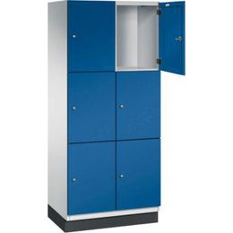 C+P Schlie&szlig;fachschrank Cambio, 2 Abteile, 6 F&auml;cher, mit Sockel, B 800 x T 525 x H 1980 mm, lichtgrau/enzianblau