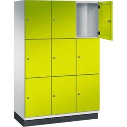 C+P Schlie&szlig;fachschrank Cambio, 3 Abteile, 9 F&auml;cher, mit Sockel, B 1200 x T 525 x H 1980 mm, lichtgrau/clowngr&uuml;n