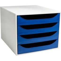 Exacompta ECOBOX Schubladenbox 4 Sch&uuml;be Nachtblau, A4/A4+, offene Front, leise, Sicherheitsstopp