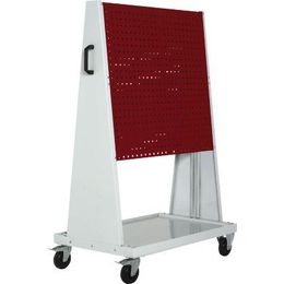 Bott mobiles Lochplatten-System Perfo Rack Plus, 4 Lochplatten, Bodenwanne, Schiebegriff, B 1000 x T 650 x H 1600 mm, Stahl, lichtgrau RAL 7035/purpurrot RAL 3004