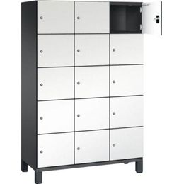 C+P Schlie&szlig;fachschrank Cambio, 3 Abteile, 15 F&auml;cher, auf F&uuml;&szlig;en, B 1200 x T 525 x H 1980 mm, schwarzgrau/wei&szlig;