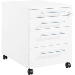 Sch&auml;fer Shop Sch&auml;fer Shop Pure Rollcontainer 1233, Utensilienauszug + 3 Schubladen, abschlie&szlig;bar, eckige Metallgriffe, B 434 x T 600 x H 570 mm, wei&szlig;/wei&szlig;