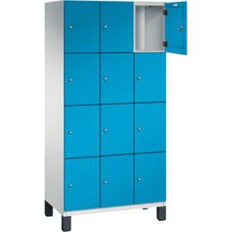 C+P Schlie&szlig;fachschrank Cambio, 3 Abteile, 12 F&auml;cher, auf F&uuml;&szlig;en, B 900 x T 525 x H 1980 mm, lichtgrau/lichtblau