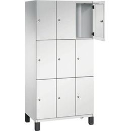 C+P Schlie&szlig;fachschrank Cambio, 3 Abteile, 9 F&auml;cher, auf F&uuml;&szlig;en, B 900 x T 525 x H 1980 mm, lichtgrau