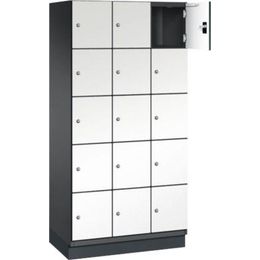 C+P Schlie&szlig;fachschrank Cambio, 3 Abteile, 15 F&auml;cher, mit Sockel, B 900 x T 525 x H 1980 mm, schwarzgrau/wei&szlig;