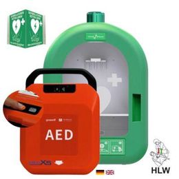 Defibrillator MEDX5 HeartSave Y, manuelle Schockabgabe, Sprachausgabe DE/EN, Grafikanzeige, IP55, PVC-Wandkasten inkl. Alarm, mit HLW-Feedback-Sensor