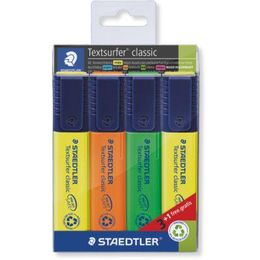 Staedtler Textmarker Textsurfer Classic, Keilspitze, Strichst&auml;rke 1-5 mm, nachf&uuml;llbar, mit Drehkappe, Recycling-Kunststoff, farbsortiertes 4er-Set