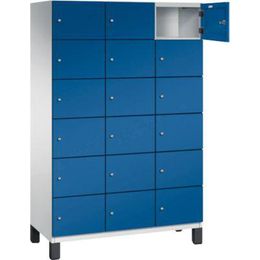 C+P Schlie&szlig;fachschrank Cambio, 3 Abteile, 18 F&auml;cher, auf F&uuml;&szlig;en, B 1200 x T 525 x H 1980 mm, lichtgrau/enzianblau