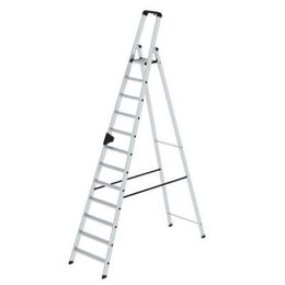 Munk Stufen-Stehleiter, Aluminium, einseitig begehbar, geriffelte Stufen, bis 150 kg, nivello&reg; Leiterschuhe, 12 Stufen