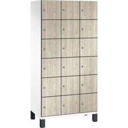C+P Schlie&szlig;fachschrank Cambio, 3 Abteile, 18 F&auml;cher, auf F&uuml;&szlig;en, B 900 x T 525 x H 1980 mm, verkehrswei&szlig;/Sen Esche‑Dekor