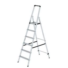 Munk Stufen-Stehleiter, Aluminium, 80 mm Stufen, max. 150 kg, rutschsicher, konische F&uuml;hrung, 235 mm Stufenabstand, 70&deg; Neigung, 6 Stufen