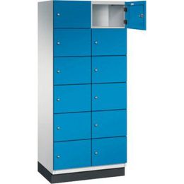 C+P Schlie&szlig;fachschrank Cambio, 2 Abteile, 12 F&auml;cher, mit Sockel, B 800 x T 525 x H 1980 mm, lichtgrau/lichtblau