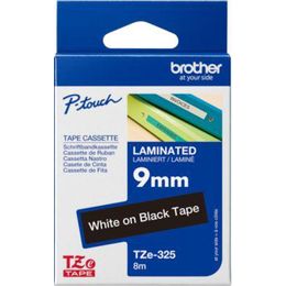 Schriftbandkassette Brother TZe-325, selbstklebend, L 8 m x B 9 mm, schwarz/wei&szlig;