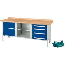 Sch&auml;fer Shop Sch&auml;fer Shop Select Kastenwerkbank PWi 200-1, Buche Multiplexplatte, bis 750 kg, B 2000 x T 700 x H 840 mm, lichtgrau/enzianblau + gratis Tragekasten Carry