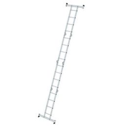 Munk Sprossen-Vielzweckleiter, Steh-/Anlegeleiter, mit Traverse, Rechteckrohr-Holme, Vierkantsprossen, 6 Stahlscharniere, 350 mm breit, 150 kg Belastung, nivell&reg; Traversen, 4x4 Sprossen