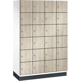 C+P Schlie&szlig;fachschrank Cambio, 4 Abteile, 24 F&auml;cher, mit Sockel, B 1200 x T 525 x H 1980 mm, verkehrswei&szlig;/Sen Esche‑Dekor