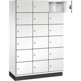 C+P Schlie&szlig;fachschrank Cambio, 3 Abteile, 18 F&auml;cher, mit Sockel, B 1200 x T 525 x H 1980 mm, verkehrswei&szlig;/wei&szlig;