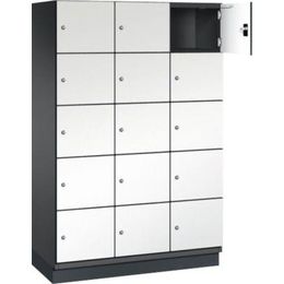 C+P Schlie&szlig;fachschrank Cambio, 3 Abteile, 15 F&auml;cher, mit Sockel, B 1200 x T 525 x H 1980 mm, schwarzgrau/wei&szlig;
