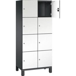 C+P Schlie&szlig;fachschrank Cambio, 2 Abteile, 8 F&auml;cher, auf F&uuml;&szlig;en, B 800 x T 525 x H 1980 mm, schwarzgrau/wei&szlig;
