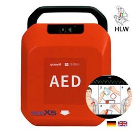 Defibrillator MEDX5 HeartSave YA, automatische Schockabgabe, Sprachausgabe DE/EN, LCD-Anzeige, IP55, mit HLW-Feedback-Sensor
