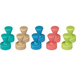 Maul Neodym-Kegelmagnete, 10 Stk., Haftkraft 1,5 kg, &oslash; 12 x 16 mm, Kunststoff-Kappe farbsortiert