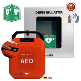 Defibrillator MEDX5 HeartSave Y, f&uuml;r Innen/Au&szlig;en, manuelle Schockabgabe, Sprachausgabe DE/EN, IP55, klimatisierter Wandkasten inkl. Alarm, ohne HLW-Feedback-Sensor