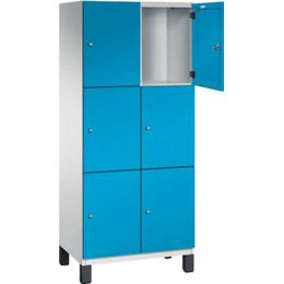 C+P Schlie&szlig;fachschrank Cambio, 2 Abteile, 6 F&auml;cher, auf F&uuml;&szlig;en, B 800 x T 525 x H 1980 mm, lichtgrau/lichtblau