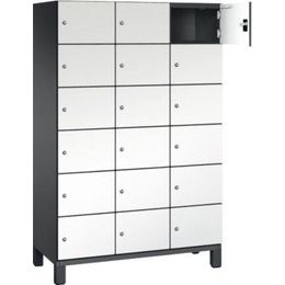 C+P Schlie&szlig;fachschrank Cambio, 3 Abteile, 18 F&auml;cher, auf F&uuml;&szlig;en, B 1200 x T 525 x H 1980 mm, schwarzgrau/wei&szlig;