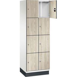 C+P Schlie&szlig;fachschrank Cambio, 2 Abteile, 8 F&auml;cher, mit Sockel, B 600 x T 525 x H 1980 mm, verkehrswei&szlig;/Sen Esche‑Dekor