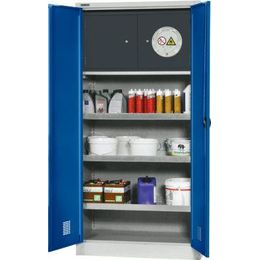 Sch&auml;fer Shop Sch&auml;fer Shop Select Gefahrstoffschrank, B 950 x T 500 x H 1935 mm, 3 Wannen, Sicherheitsfach Typ 30, lichtgrau/enzianblau