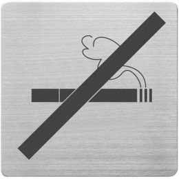 Alco Hinweisschild &bdquo;Nicht Rauchen&ldquo;, quadratisch, inkl. Selbstklebepad, L 90 x B 90 mm, Edelstahl geb&uuml;rstet, silber-schwarz