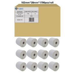 G&G Etiketten G&G, kompatibel zu Zebra 800264-155, 102 x 38 mm, selbstklebend, beschichtet, perforiert, Thermopapier, wei&szlig;, 12 x 1790 St&uuml;ck