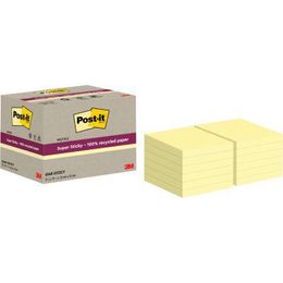 Post-it&reg; Haftnotizen Super Sticky Recycling Notes 654 RSS12CY, B 76 x T 76 mm, PEFC&reg;-Papier, gelb, 12 Bl&ouml;cke, 70 Blatt/Block