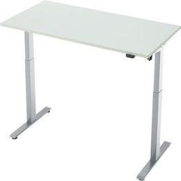 Schreibtisch, elektrisch h&ouml;henverstellbar, Rechteck, T-Fu&szlig;, B 1300 x T 650 x H 720-1200 mm, lichtgrau/silber